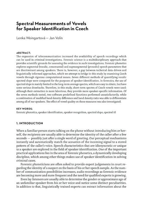 Pdf Spectral Measurements Of Vowels For Speaker Identification In