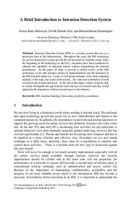 Pdf A Brief Introduction To Intrusion Detection System