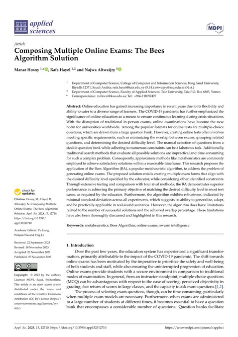 pdf composing multiple online exams the bees algorithm solution