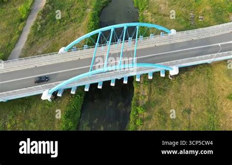 Curved Bridge With Blue Steel Structure Stock Video Footage Alamy