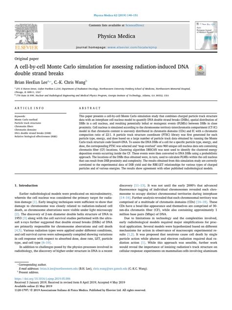 Mc Simulation Of Radiation Induced Dna Double Strand Breaks Pdf Ionizing Radiation Electron