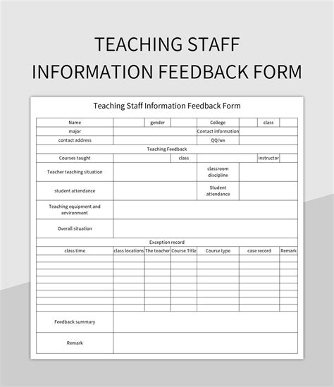 Teaching Staff Information Feedback Form Excel Template And Google Sheets File For Free Download