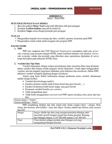 Variabel Dan Tipe Data Php Pdf
