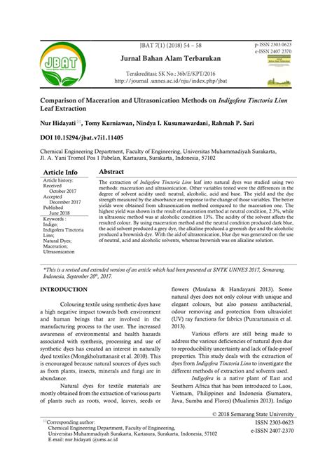 Pdf Comparison Of Maceration And Ultrasonication Methods On