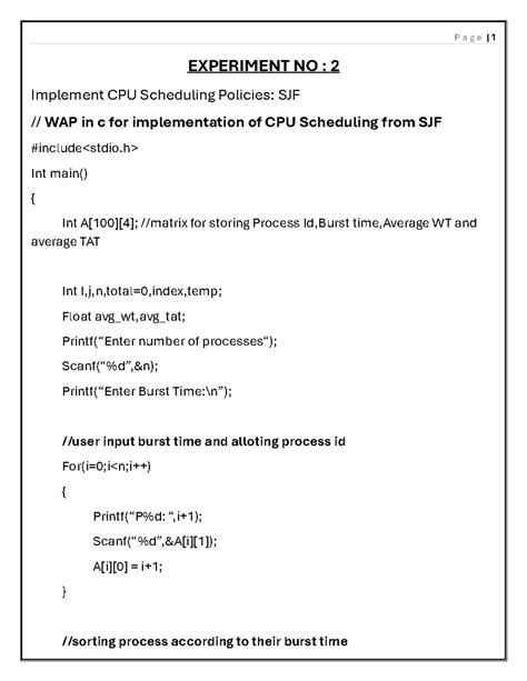 Experiment 2 Operating System Experiment No 2 Implement Cpu