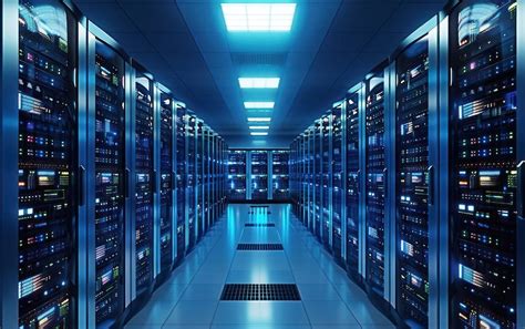 Modern Data Center With Network Servers Premium Ai Generated Image