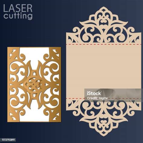 레이저 컷 웨딩 초대장 카드 템플릿 벡터입니다 레이스 패턴의 다이 컷 페이퍼 카드 레이저 절단 또는 다이 절단 템플릿을위한 컷 아웃 종이 게이트 접이식 카드 게이트에 대한
