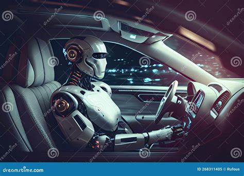 Humanoid Robot Driving Autonomous Car Future Technology Concept Stock Illustration