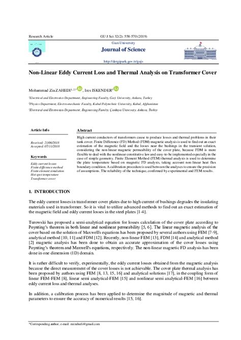 Pdf Non Linear Eddy Current Loss And Thermal Analysis On Transformer Cover