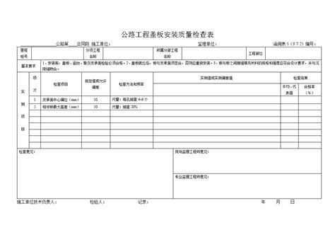 涵洞表5 公路工程盖板安装质量检查表 doc 路桥工程 土木在线