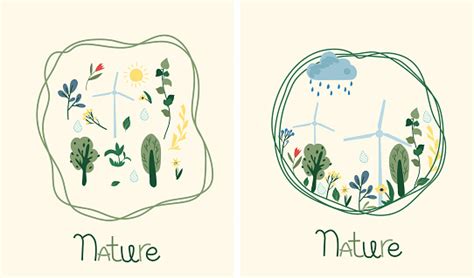 인간을위한 에너지 원으로서의 자연 녹색 행성 자연을 돌보십시오 생태학 라이프 스타일 지구 구하기의 개념 소셜 포스터 카드 로고 배너에 적합합니다 벡터 그림 협력에 대한 스톡