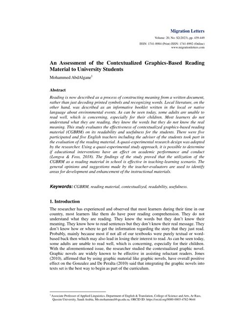 Pdf An Assessment Of The Contextualized Graphics Based Reading