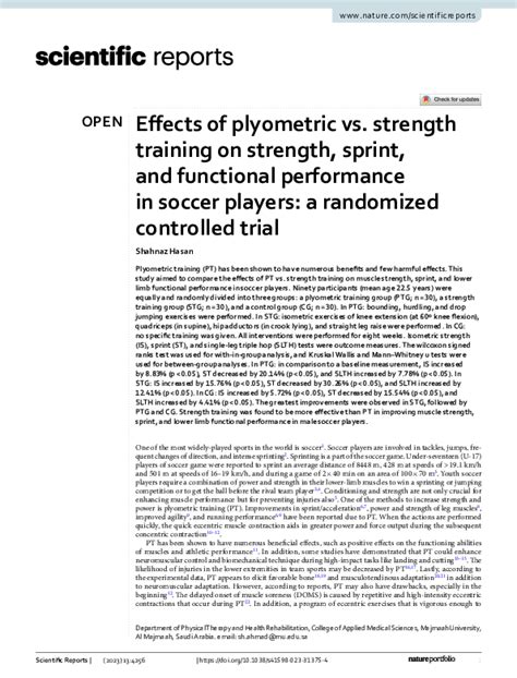 Pdf Effects Of Plyometric Vs Strength Training On Strength Sprint And Functional