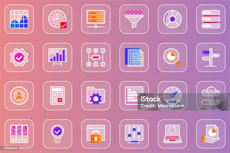 빅 데이터 분석 웹 글래스모픽 아이콘 세트 그래프 및 차트 비즈니스 통계 회계 데이터 베이스 클라우드 컴퓨팅 설정 및 기타 의 개요 그림을 압축합니다 벡터 라인 유리 기호