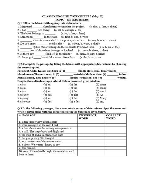Ix Determiners Worksheet Pdf Foods Cuisine
