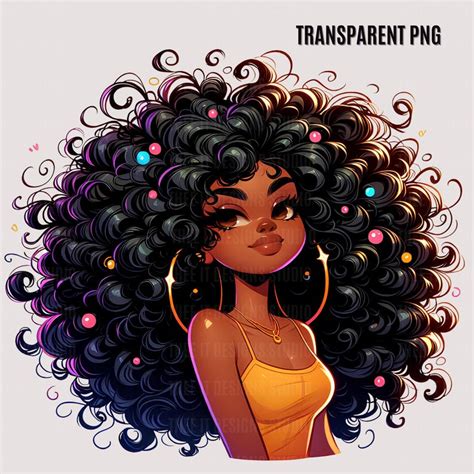 Black Radiant Curls Queen Png Afrocentric Digital Sticker Black