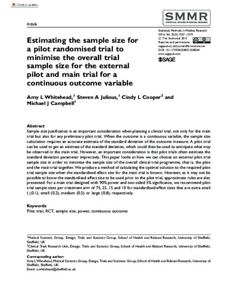 Pdf Estimating The Sample Size For A Pilot Randomised Trial To Minimise The Overall Trial