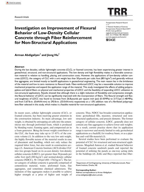 Investigation On Improvement Of Flexural Behavior Of Low Density Cellular Concrete Through Fiber