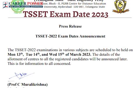TS SET Exam Date Out Check Exam Schedule