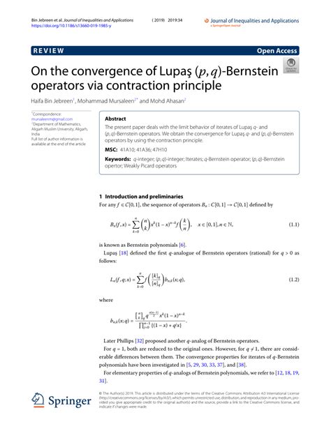 Pdf On The Convergence Of Lupaş P Q Pq Bernstein Operators Via Contraction Principle