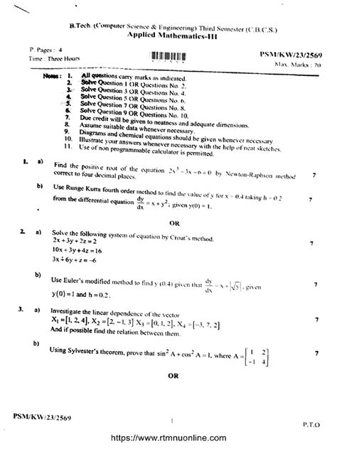 Cse 3 Sem Applied Mathematics 3 2569 Winter 2023 Pdf