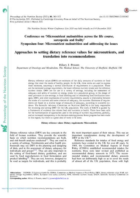 Healthy Nutrition Pdf 143335 Approaches To Setting Dietary Reference Values For Micronutrients