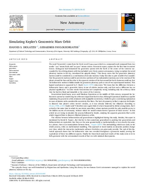 Pdf Simulating Keplers Geocentric Mars Orbit