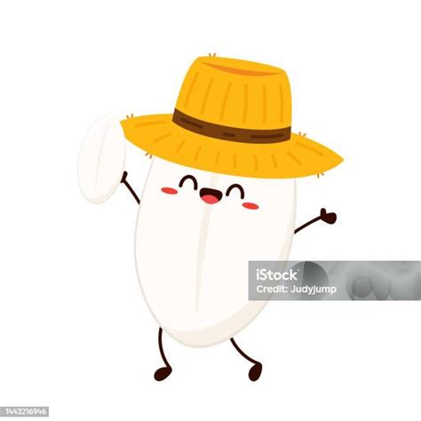 쌀 캐릭터 흰색 배경에 쌀 벡터입니다 쌀 씨앗 쌀 자루 벡터입니다 농민 모자 벡터입니다 모자 모자류에 대한 스톡 벡터 아트 및