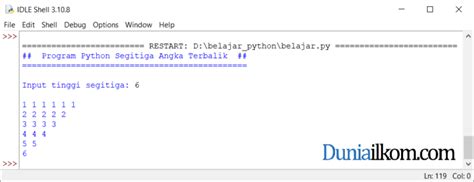 Latihan Kode Python Membuat Pola Segitiga Angka Terbalik