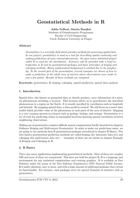 Pdf Geostatistical Methods In R