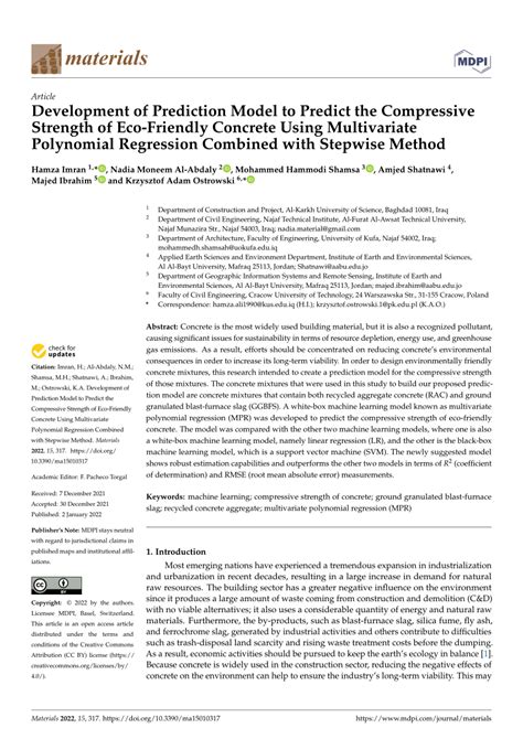 Pdf Development Of Prediction Model To Predict The Compressive Strength Of Eco Friendly