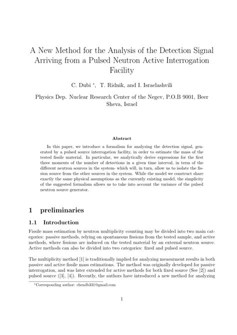 Pdf A New Method For The Analysis Of The Detection Signal Arriving From A Pulsed Neutron