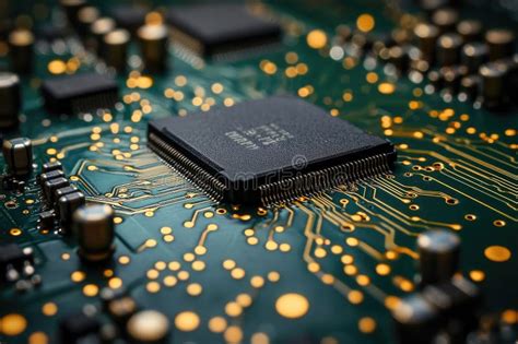 Close Up Of Microchip On Circuit Board High Tech Technology Stock Illustration Illustration