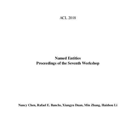 Proceedings Of The Seventh Named Entities Workshop Acl Anthology