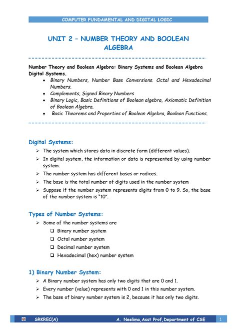 Unit 2 Cfdl Number Conversions Unit 2 Number Theory And Boolean Algebra Number Theory And