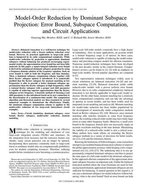 pdf model order reduction by dominant subspace projection error