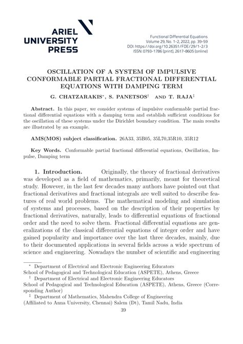 Pdf Oscillation Of A System Of Impulsive Conformable Partial