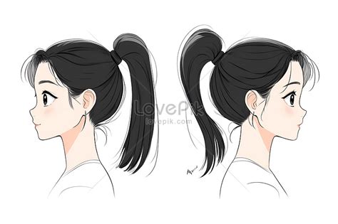 아시아 소녀 높은 포니테일 측면 프로필 일러스트 무료 다운로드 Lovepik