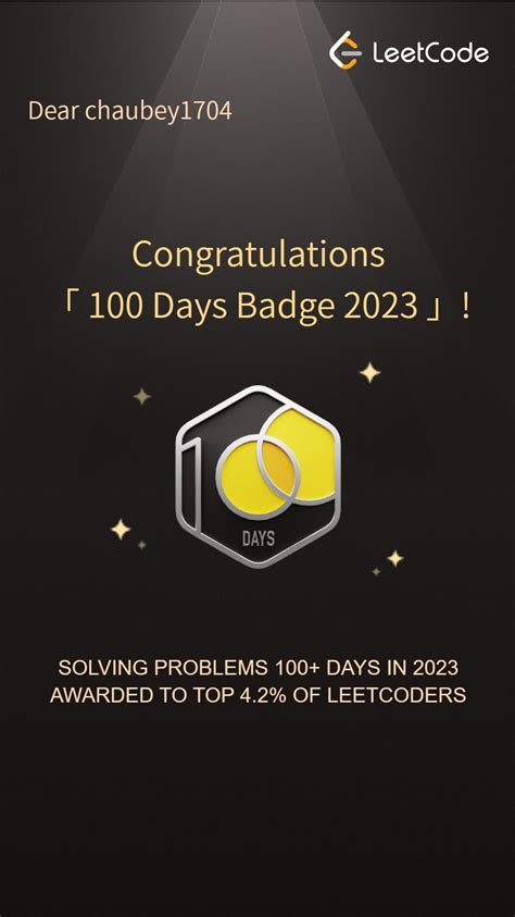 Today Marks My 100th Day Of Practicing Coding On Leetcode 🥳🎉 🏆
