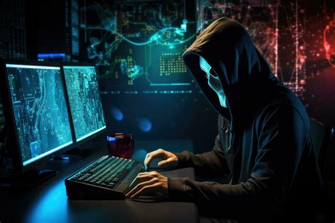 Ai Generated A Hacker Wearing Anonymous Mask And Hacking Pc Ai