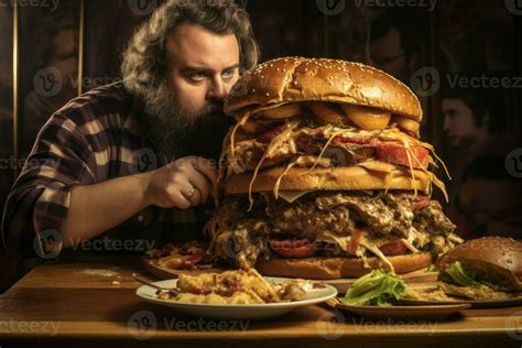 Man Eating Huge Burger Generate Ai Stock Photo At Vecteezy