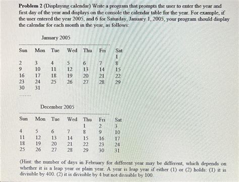 Solved Problem 2 Displaying Calendar Write A Program That