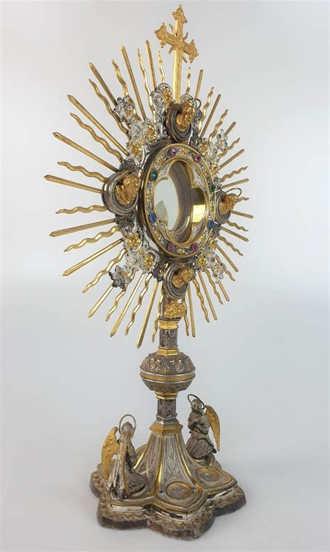 Proantic Monstrance In Dore Silver With Stones In A Case