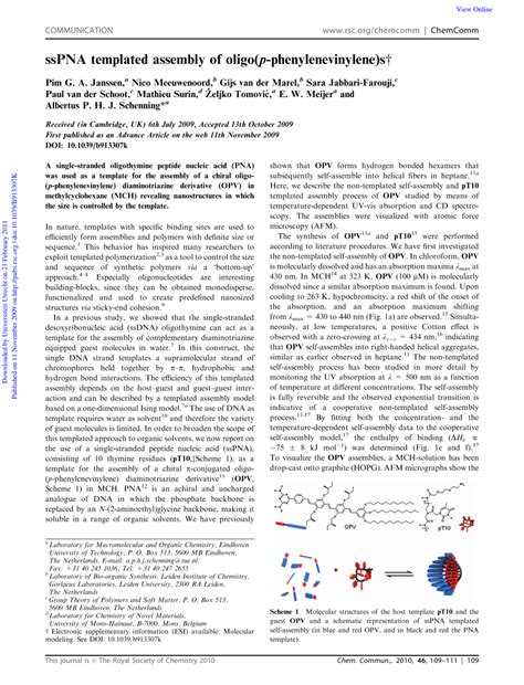 Pdf Sspna Templated Assembly Of Oligop Phenylenevinylenes