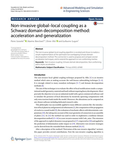 Pdf Non Invasive Globallocal Coupling As A Schwarz Domain Decomposition Method Acceleration