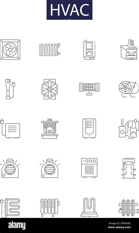 Hvac Line Vector Icons And Signs Heating Ventilation Air Conditioning Ac Refrigeration