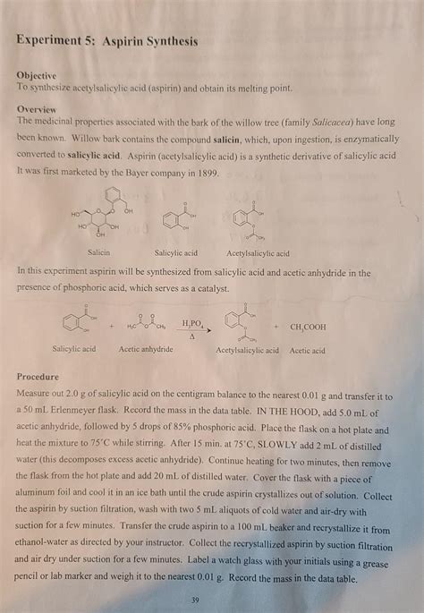 Solved Experiment Aspirin Synthesis Objective To Chegg Com