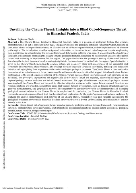 Pdf Unveiling The Chaura Thrust Insights Into A Blind Out Of