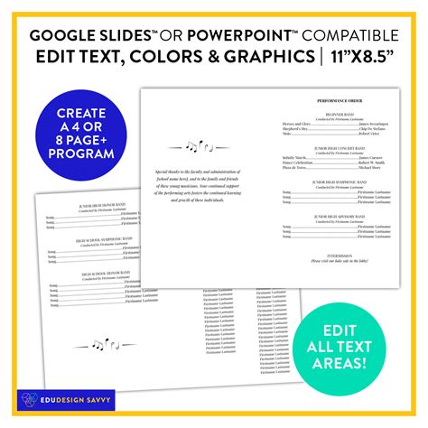 Editable Babe Music Program Template For Concert Band Recital Or Chorus Made By Teachers