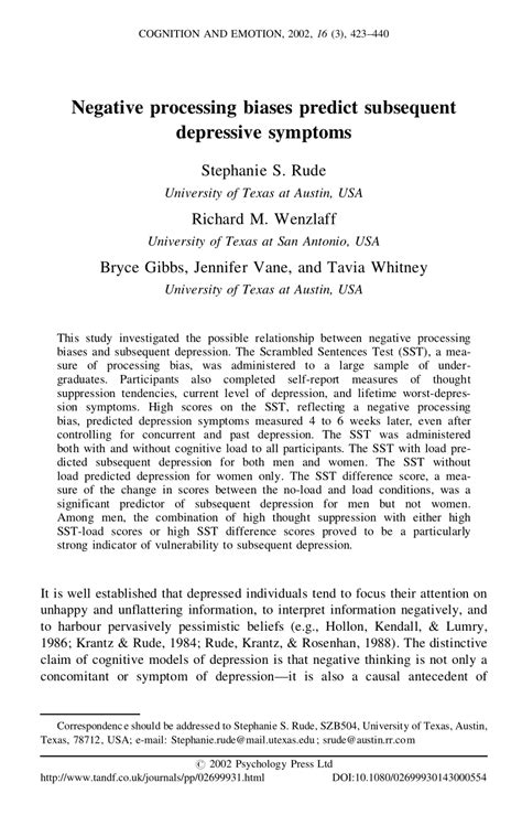 Pdf Negative Processing Bias Predict Subsequent Depressive Symptoms